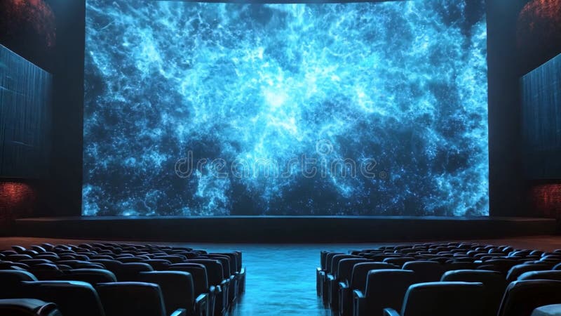 Digital Screen Illuminates a Dark Cinema Theater with Vibrant Blue ...