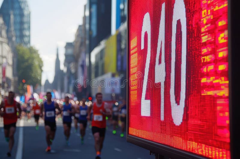 Large Digital Timer Displaying Final Seconds during Marathon Event in ...
