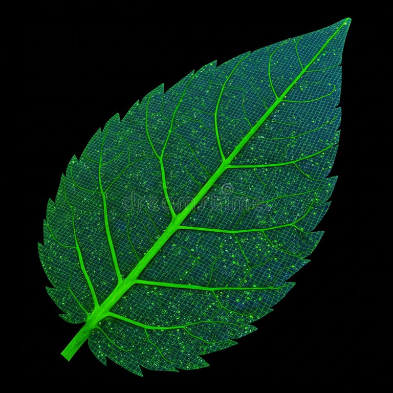 A Large, Digitally Created Leaf Features a Green and Blue Grid Pattern, Resembling a Stock ...
