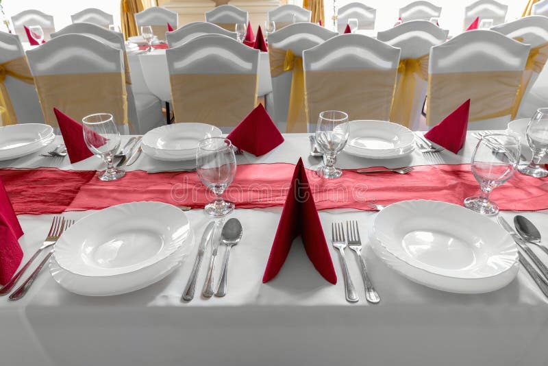 Large Dining Hall with Tables Set Up Stock Photo - Image of event ...