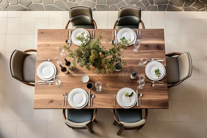 Large Dining Room with a Couch, Wooden Table and Chairs, Empty Dishes ...
