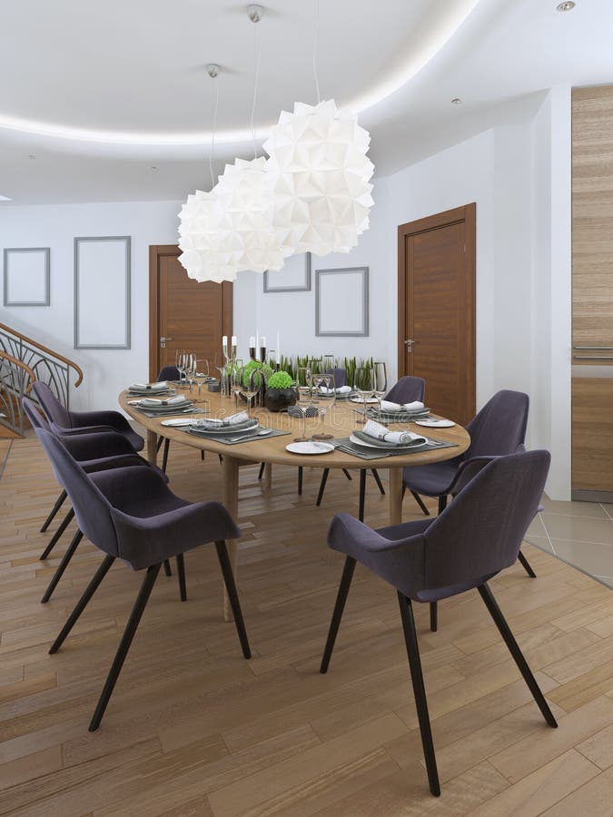 The Large Dining Table in the Kitchen Area. Stock Illustration ...