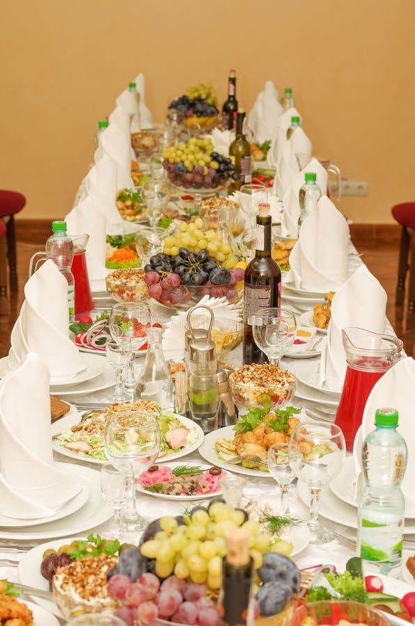 Large Dining Table. Long Dining Table Stock Image - Image of happiness ...