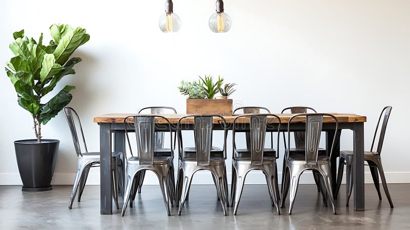 A Large Dining Table with a Variety of Chairs Around it Stock Photo ...