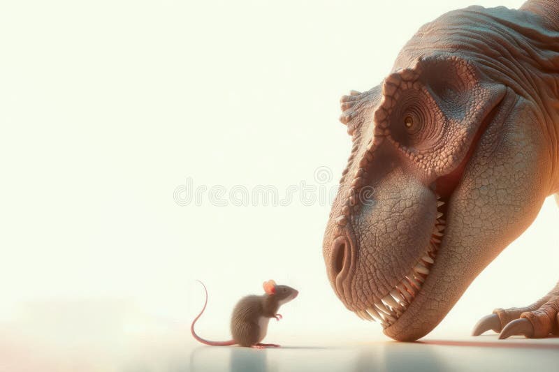 A Large Dinosaur Looking at a Mouse. Space for Text. Stock Illustration ...