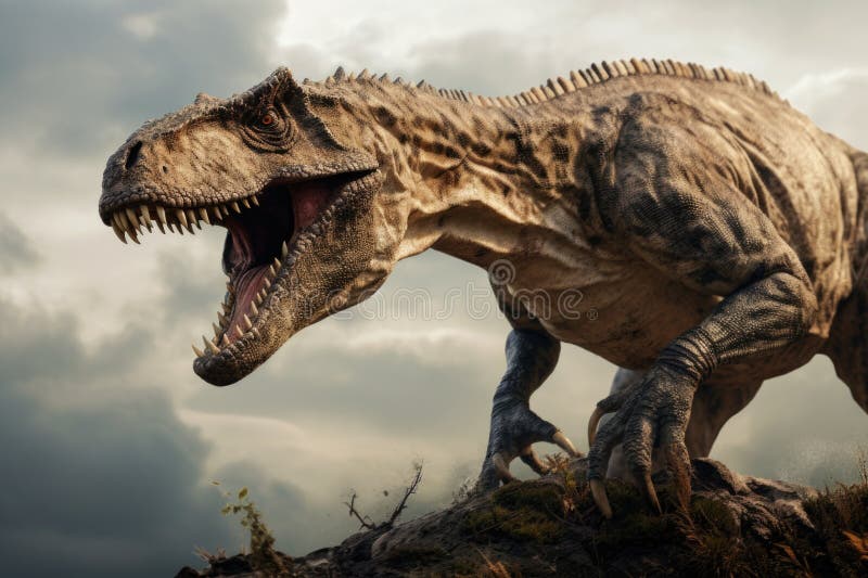A Large Dinosaur Standing on Top of a Hill Stock Photo - Image of hill ...