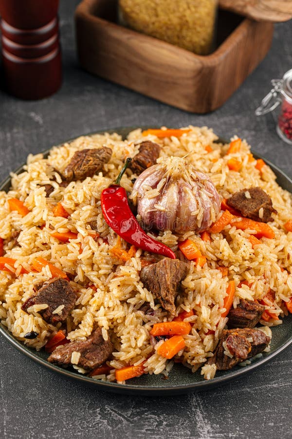 Large Dish with Uzbek Festive Pilaf Plov Stock Image - Image of gourmet ...