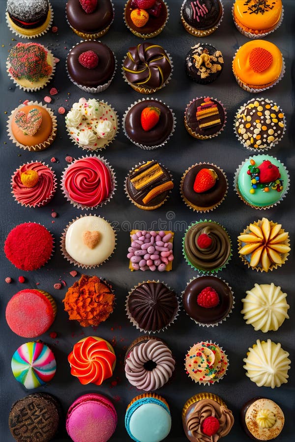 A Large Display of Cupcakes with Different Colors Stock Image - Image ...