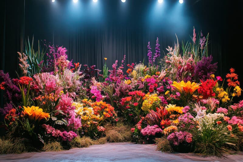 A Large Display of Flowers in a Theater Setting Stock Image - Image of ...