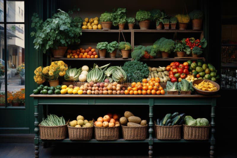 A Large Display of Fresh Fruits and Vegetables. Stock Photo - Image of ...