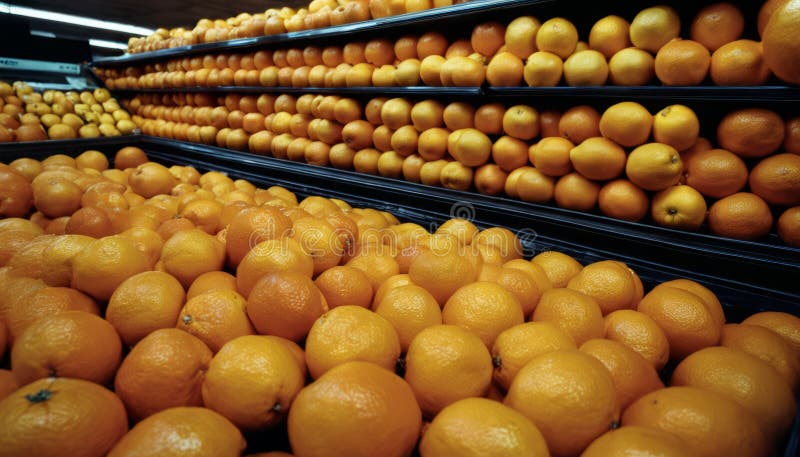 A Large Display of Oranges in a Grocery Store Stock Illustration ...