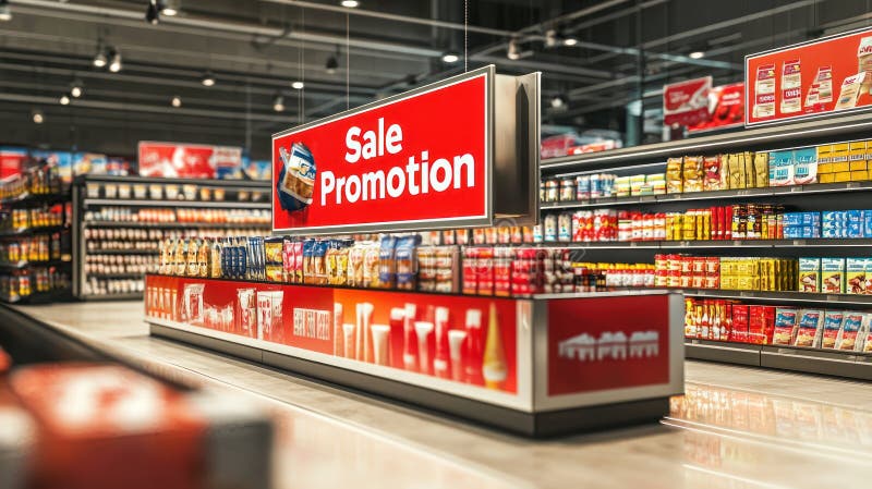 A Large Display Showcasing Multiple Items with "Sale Promotion" Signs ...