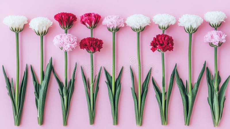 A Large Display of White, Pink, and Red Carnations Gradiently Arranged ...