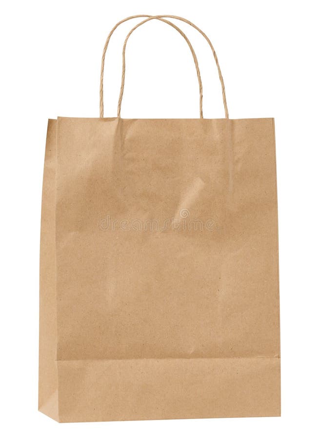 Large Disposable Brown Kraft Paper Bag with Handles Isolated on White ...