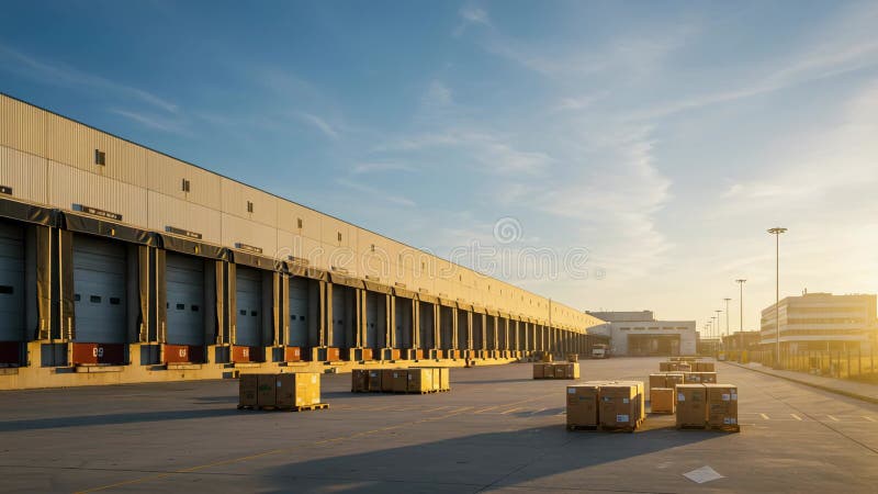 Large Distribution Center with Loading Docks at Sunset Stock Footage ...
