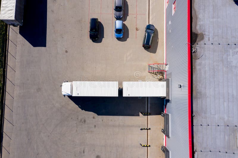 Large Distribution Hub, Trucks and Trailers. Aerial View Stock Image ...
