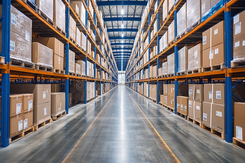 Large Distribution Warehouse Aisle Organizing Packages for Shipment ...