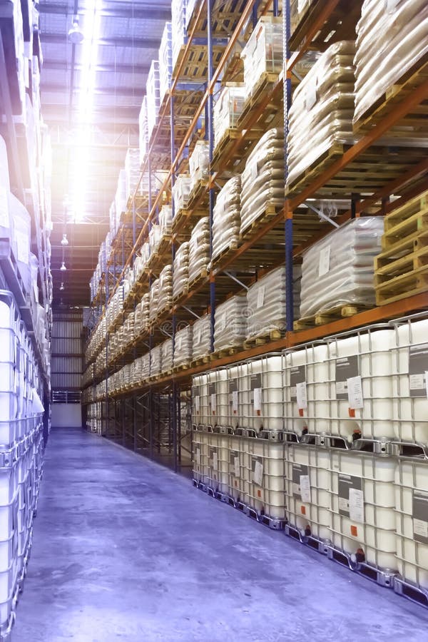 Pallets of Cargo Stack in Distribution Warehouse with High Rack Shelf ...