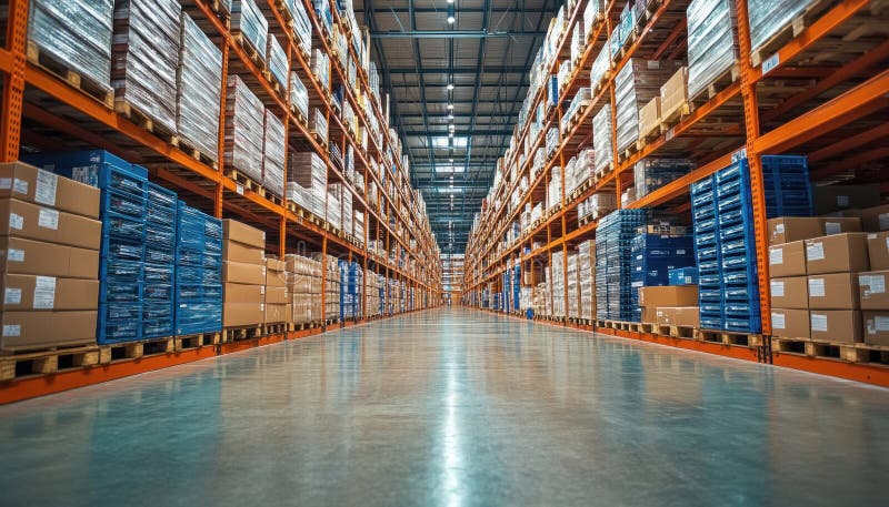 Large Distribution Warehouse Storing Goods on Shelves Stock Image ...