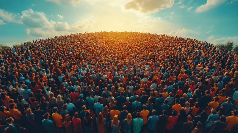 Large Diverse Crowd Gathering Under Sunny Sky Stock Illustration ...