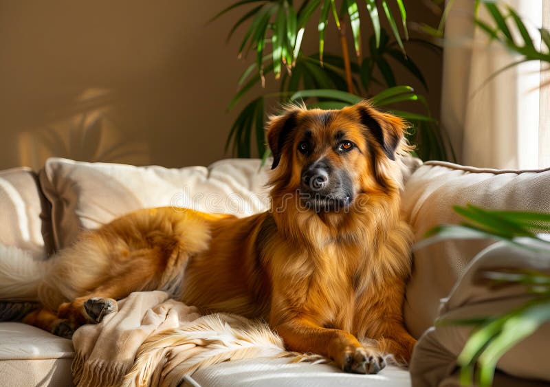 A Large Dog Sitting on a Couch in the Sun Stock Photo - Image of large ...