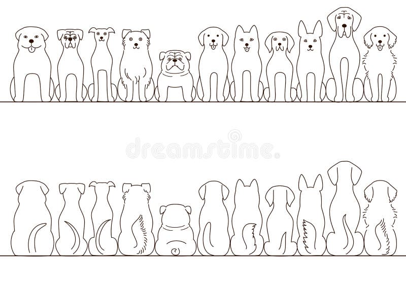 Large Set of Border and Group of Various Breeds of Dogs Stock Vector ...