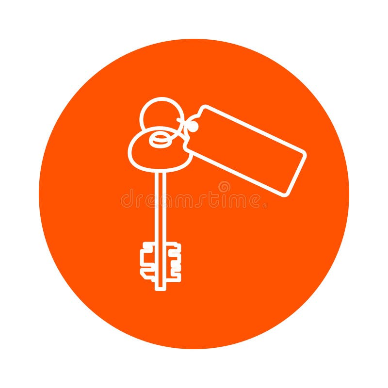 Large Door Key with Keychain, Round Monochrome Icon, Flat Style Stock ...
