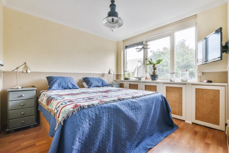 Large Double Bed in Bedroom Stock Photo - Image of style, apartment ...