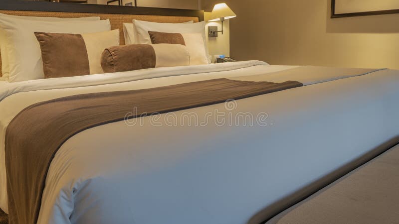The Large Double Bed is Prepared for Sleeping. Stock Image - Image of ...