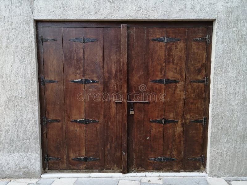 Large Double Side Wooden Door Stock Photo - Image of floor, cabinetry ...