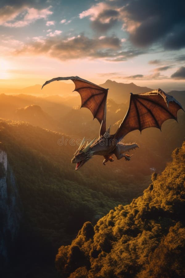 A Large Dragon Flying Over a Lush Green Hillside. Generative AI Image ...