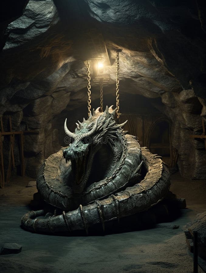 Large Dragon Shrouded in Chains Sleeping in a Huge Und_011 Stock ...