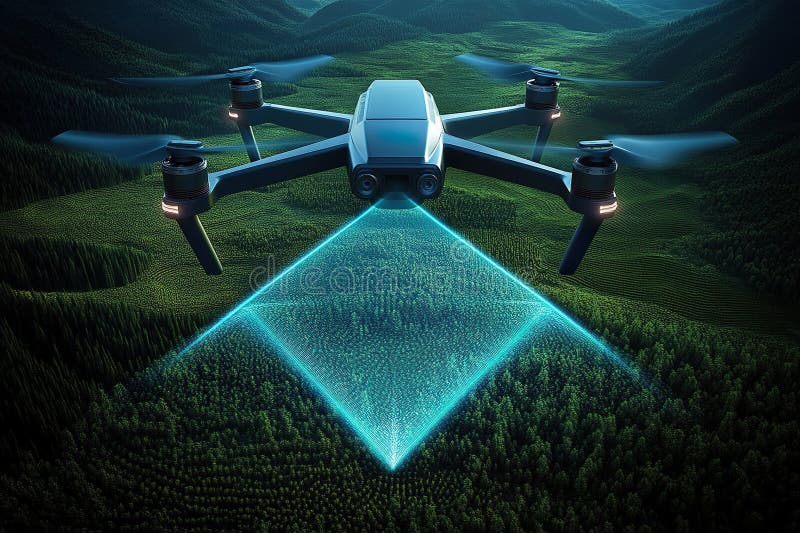 Large Drone Performing Aerial Reconnaissance Over a Landscape. Robust ...