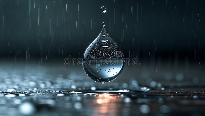 Large Drop Falling on Wet Surface during Rain Stock Illustration ...