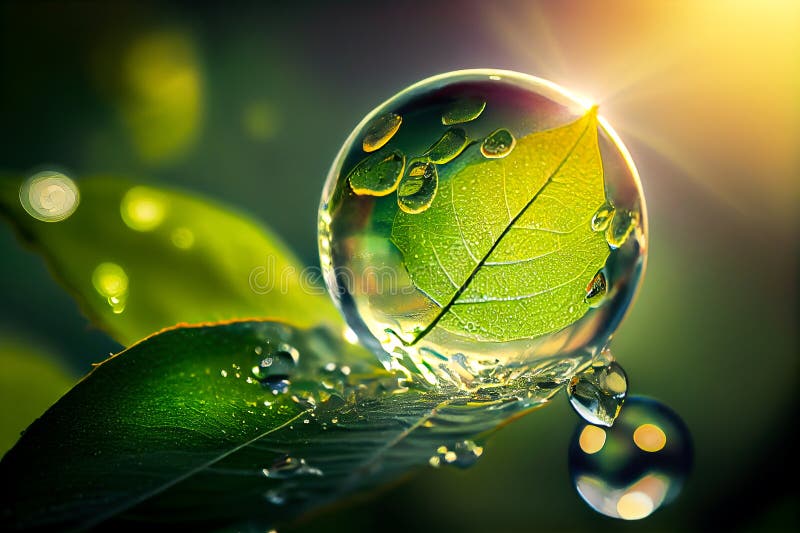 Large Drop of Water on a Green Leaf. Generative AI, Generative, AI ...