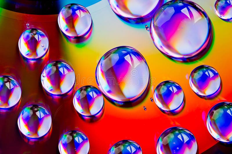 Large Drops of Water with Reflections Photographed on a Plastic Surface ...