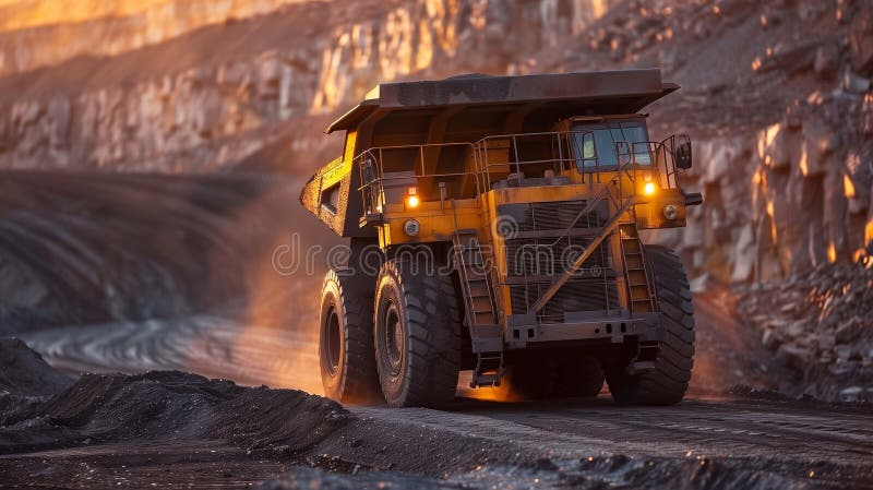 A Large Dump Truck Moves Iron Ore Along a Dusty Path in a Mining Area ...