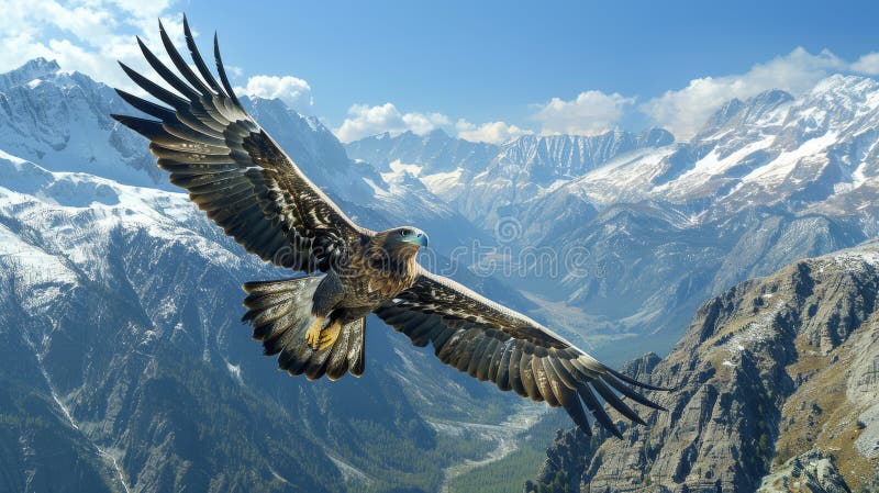A Large Eagle is Flying Over a Mountain Range Stock Photo - Image of ...
