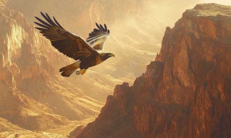 A Large Eagle is Flying Over a Rocky Mountain Stock Image - Image of ...