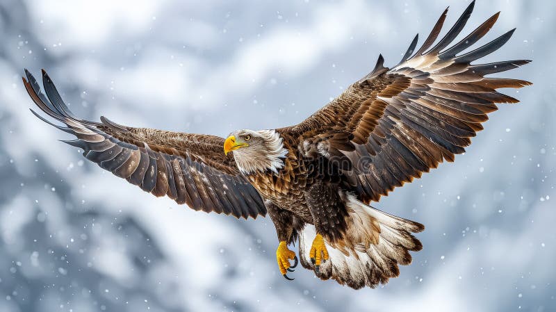 A Large Eagle is Flying through the Snow. Stock Photo - Image of hunter ...