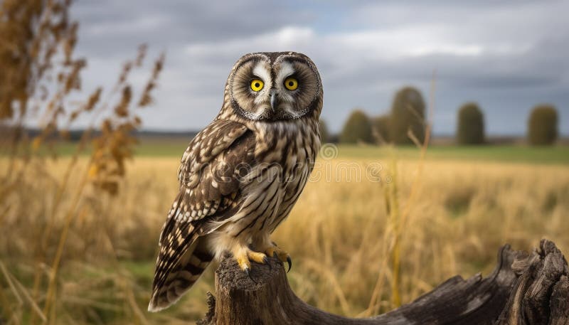Large Eagle Owl Perching on Branch, Staring with Wisdom in Eyes ...