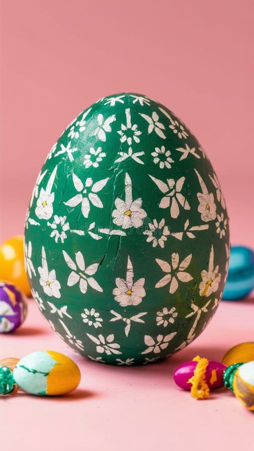 Large Easter Egg with Predominantly Green Designs, a Little White Also ...