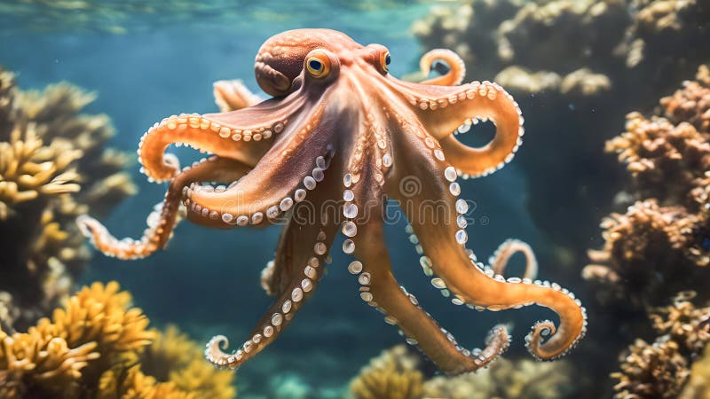 Large Eight-armed Octopus Underwater Stock Illustration - Illustration ...