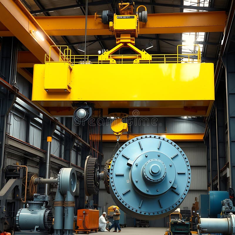 A Large Electric Hoist in Action Lifting Machinery Components Inside a ...