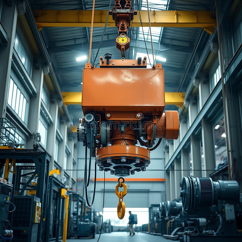 A Large Electric Hoist in Action Lifting Machinery Components Inside a ...