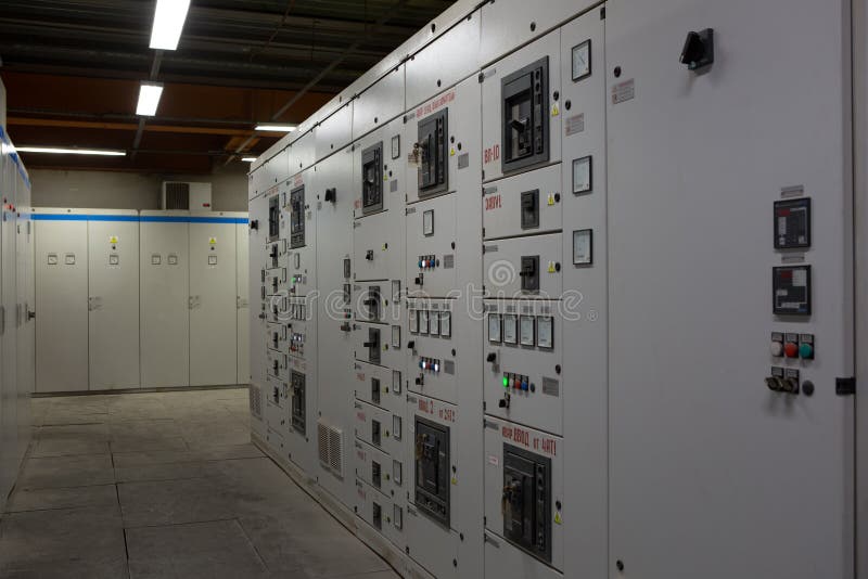 Large Electrical Room. Control Room of a Extra Large Cargo Ship Stock ...