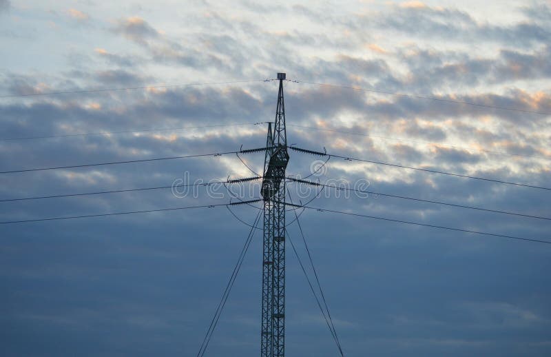Large Electricity Pole at Dusk Stock Photo - Image of mast, streetlight ...