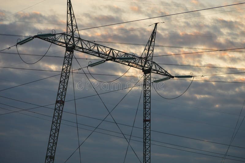 Large Electricity Pole at Dusk Stock Photo - Image of dusk, cloud ...
