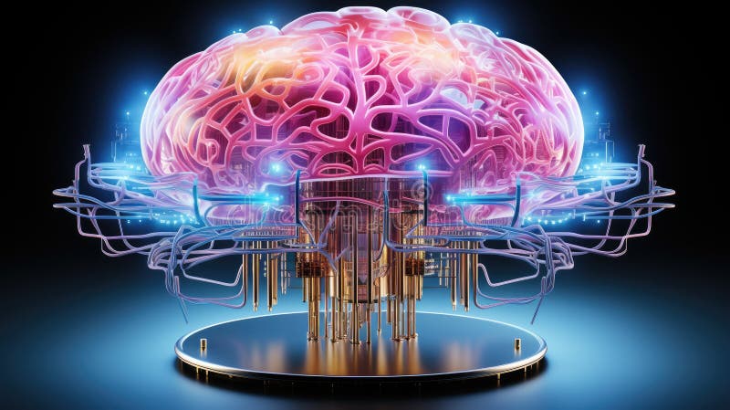 A Large Electronic Brain with Connected Wires Stock Illustration ...