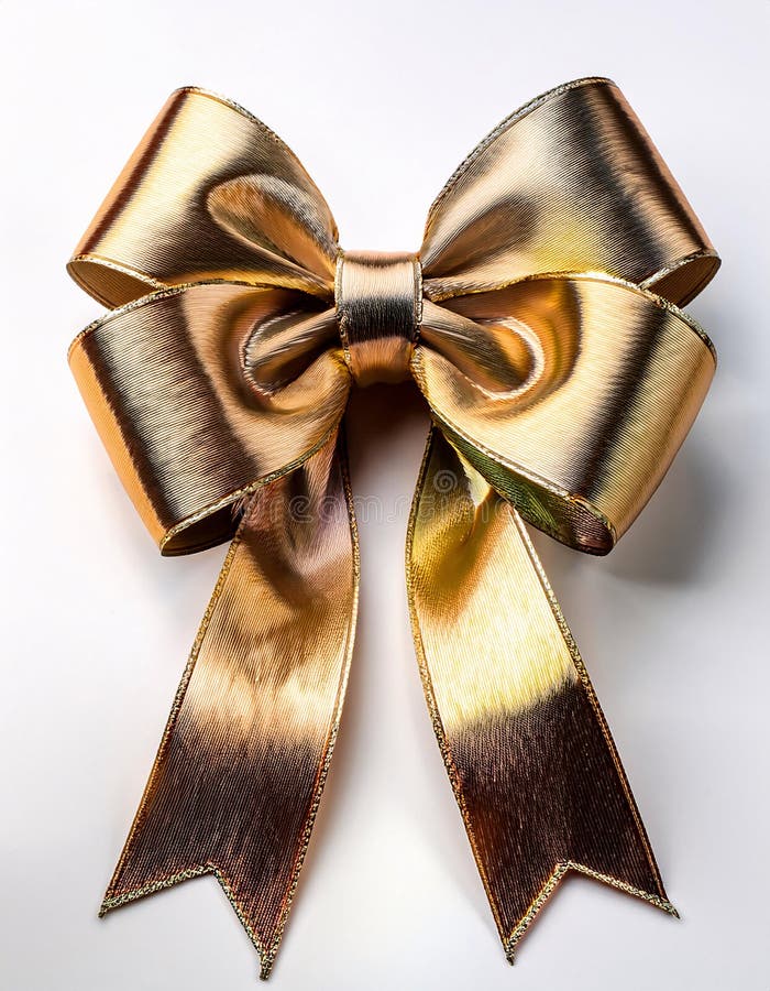A Large, Elegant Gold Bow with a Subtle Shimmer, Isolated on a White ...